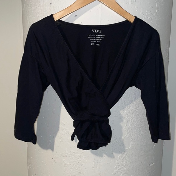 Velvet | Tops | Cotton Black Cropped Wrap Top | Poshmark